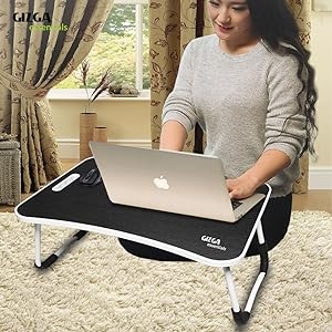 Portable Anti Slip Laptop Table Foldable Wooden Desk Bed Tray with Mug Holder